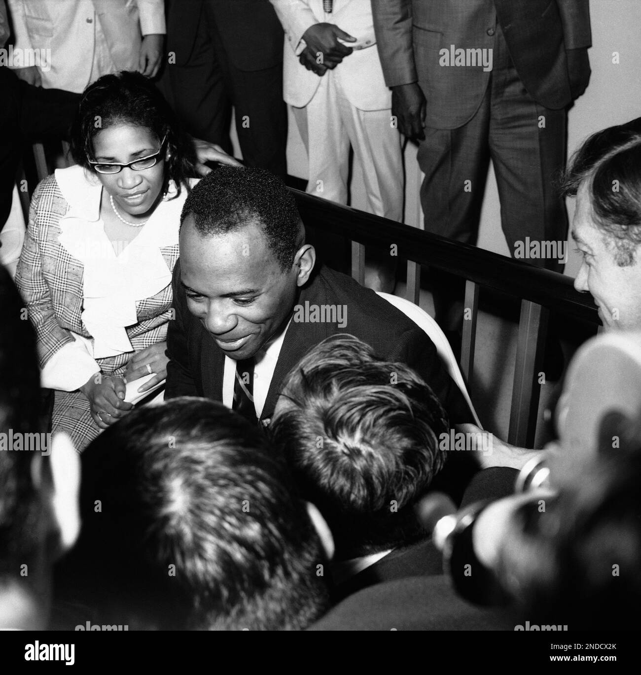 James H. Meredith is shown on arrival at New York's La Guardia Airport ...