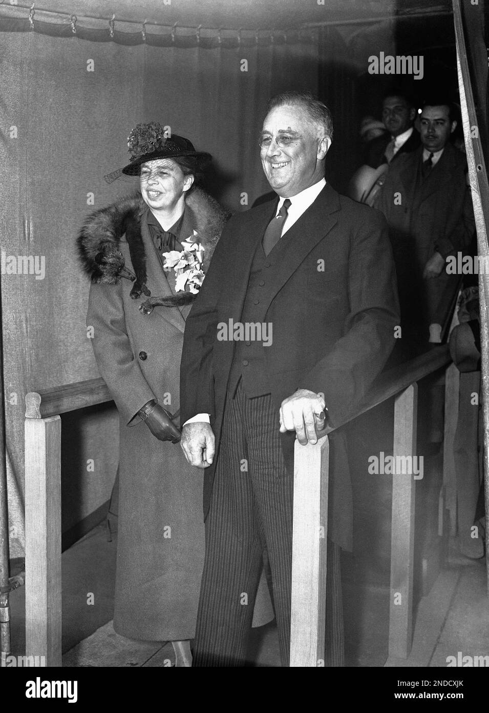 President Franklin D. Roosevelt and first lady Eleanor Roosevelt leave Easter services at St ...