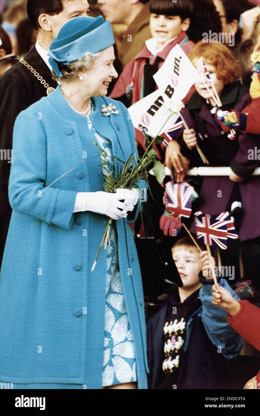 Bonn kids wave little flags with the Union Jack and the Bonn sign as ...