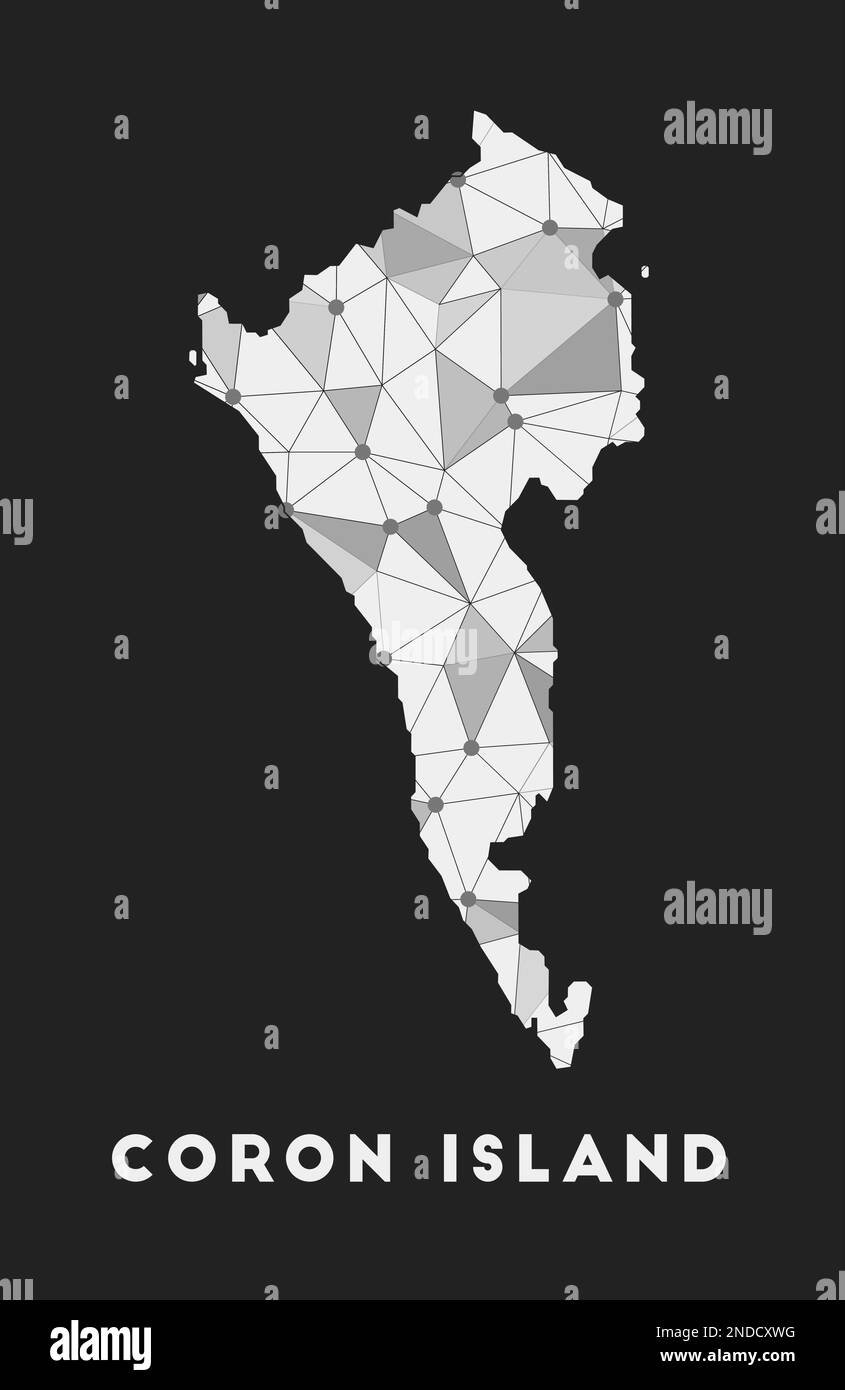 Coron Island - communication network map. Coron Island trendy geometric ...