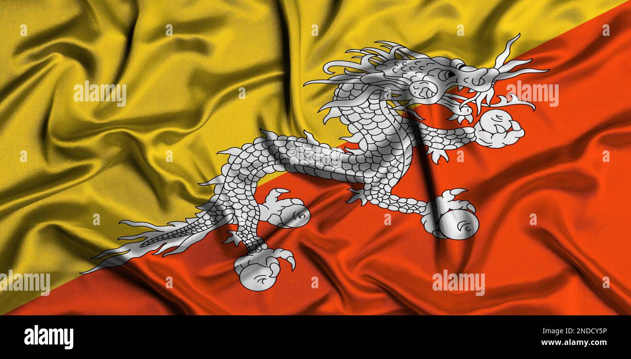 A digital render of the textured fabric national flag of Bhutan Stock ...