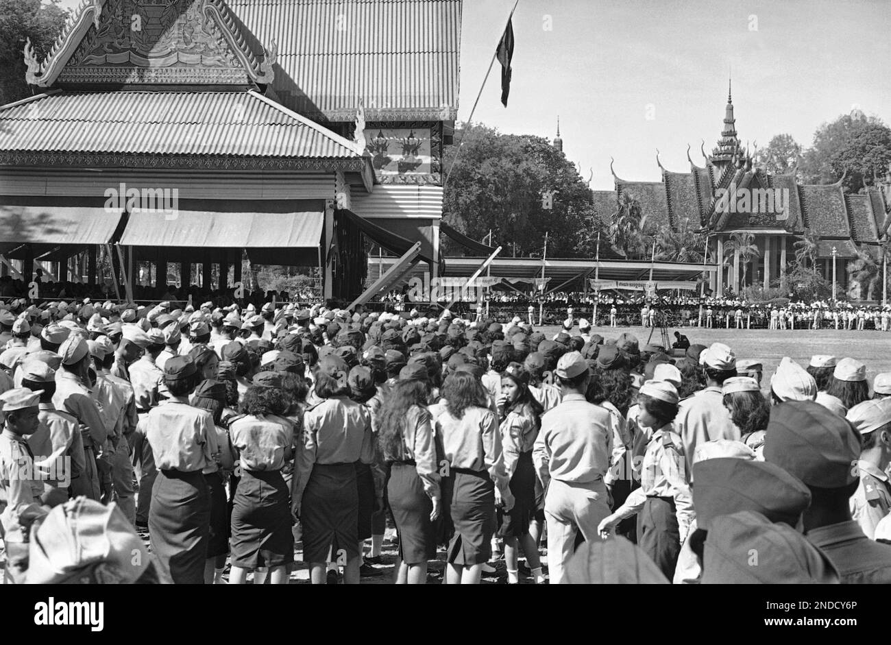 Cambodian Youth Corps members applaud speech given by Cambodian ruler ...