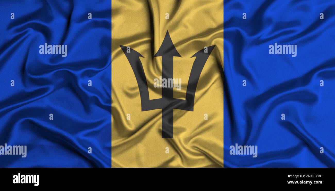 A digital render of the textured fabric national flag of Barbados Stock ...