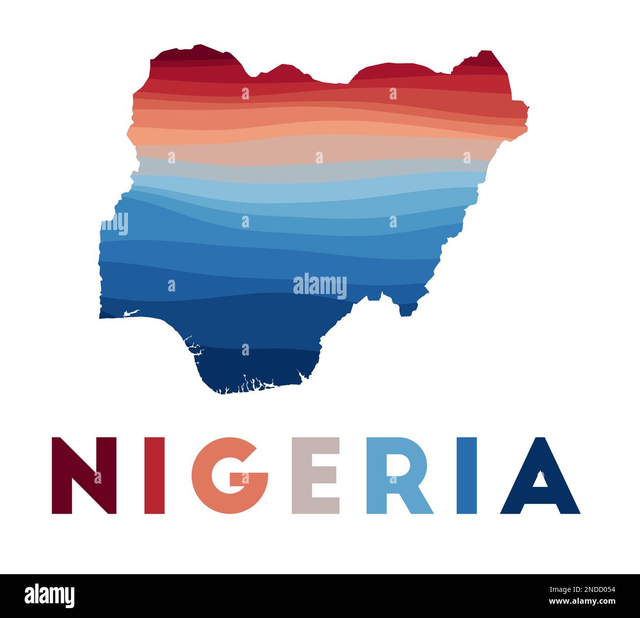 Nigeria map. Map of the country with beautiful geometric waves in red and blue colors. Vivid ...