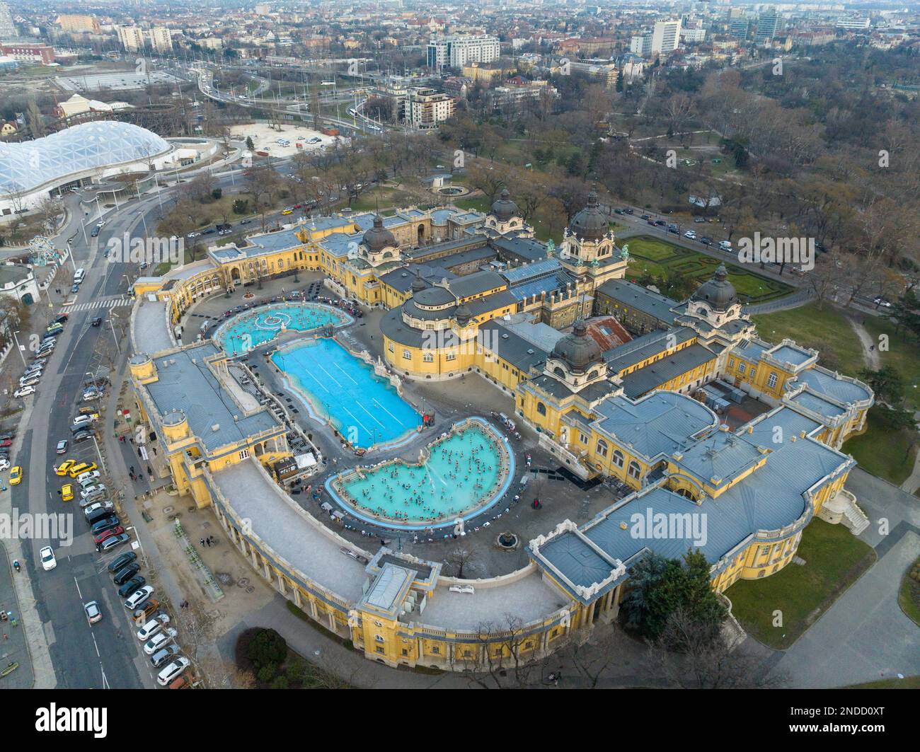 Thermal Bath Szechenyi in Budapest, Hungary. People in Water Pool ...