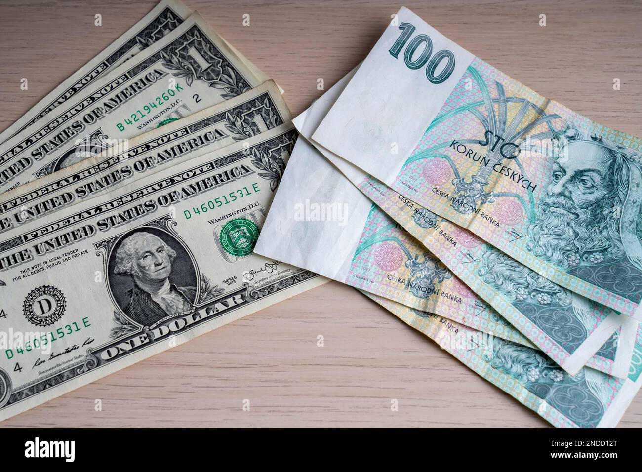 Czech Republic 100 korun paper banknote and US dollar 1. Czech ...