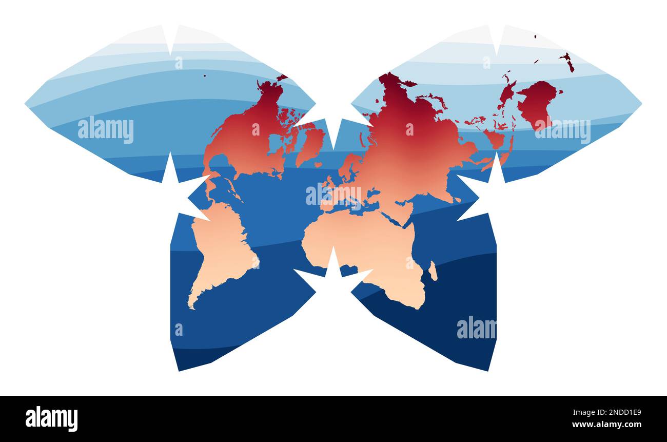 World Map Vector. Steve Waterman's butterfly projection. World in red ...