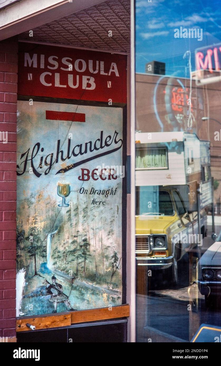 Sign advertising Highlander Beer at the entrance of the Missoula Club ...