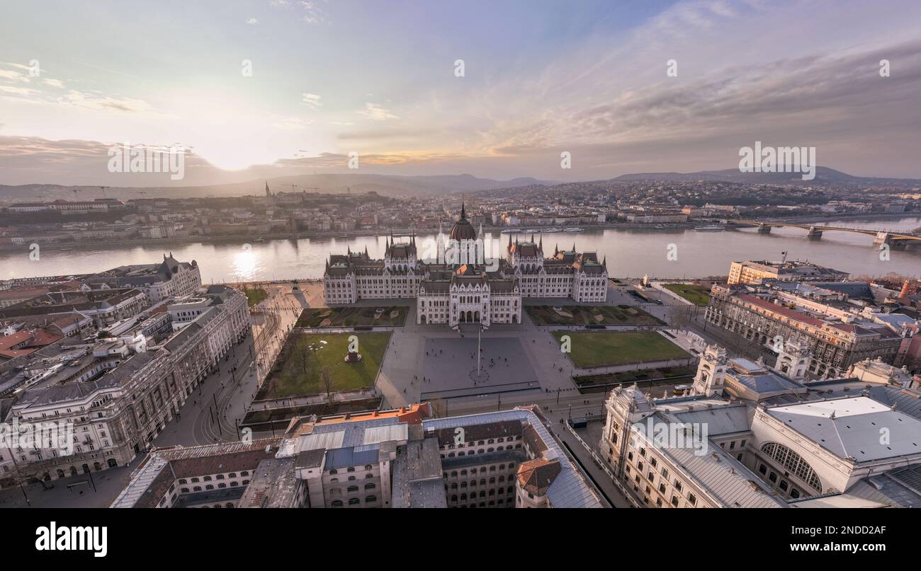 Budapest Aerial View of Hungarian Parliament Building and Danube River ...