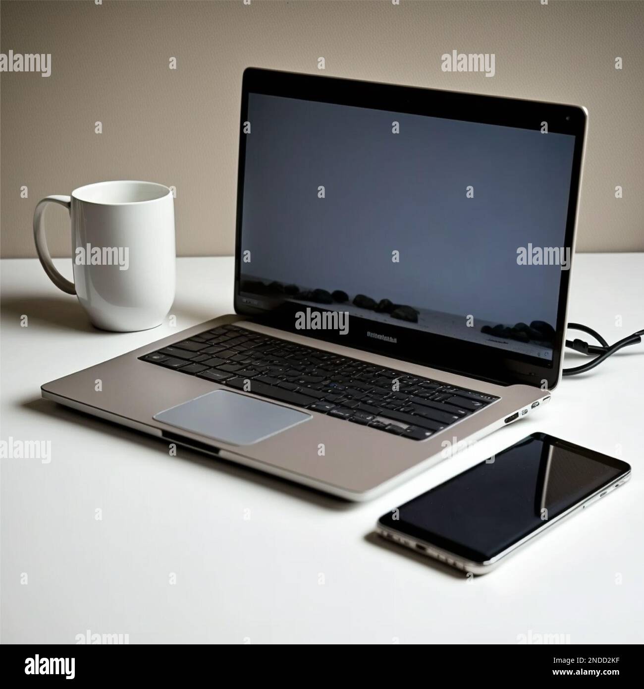 Laptop with blank screen on table. ps 10 Stock Photo - Alamy