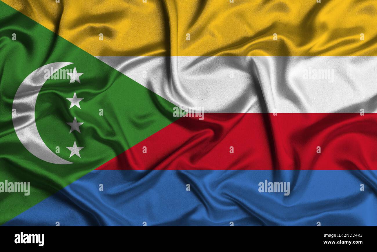 A digital render of the textured fabric national flag of the Comoros ...