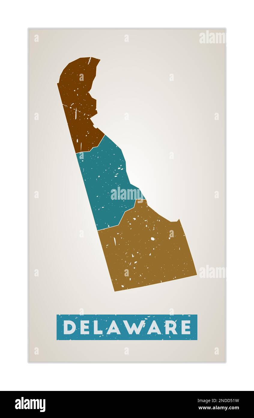 Delaware map. US state poster with regions. Old grunge texture. Shape ...
