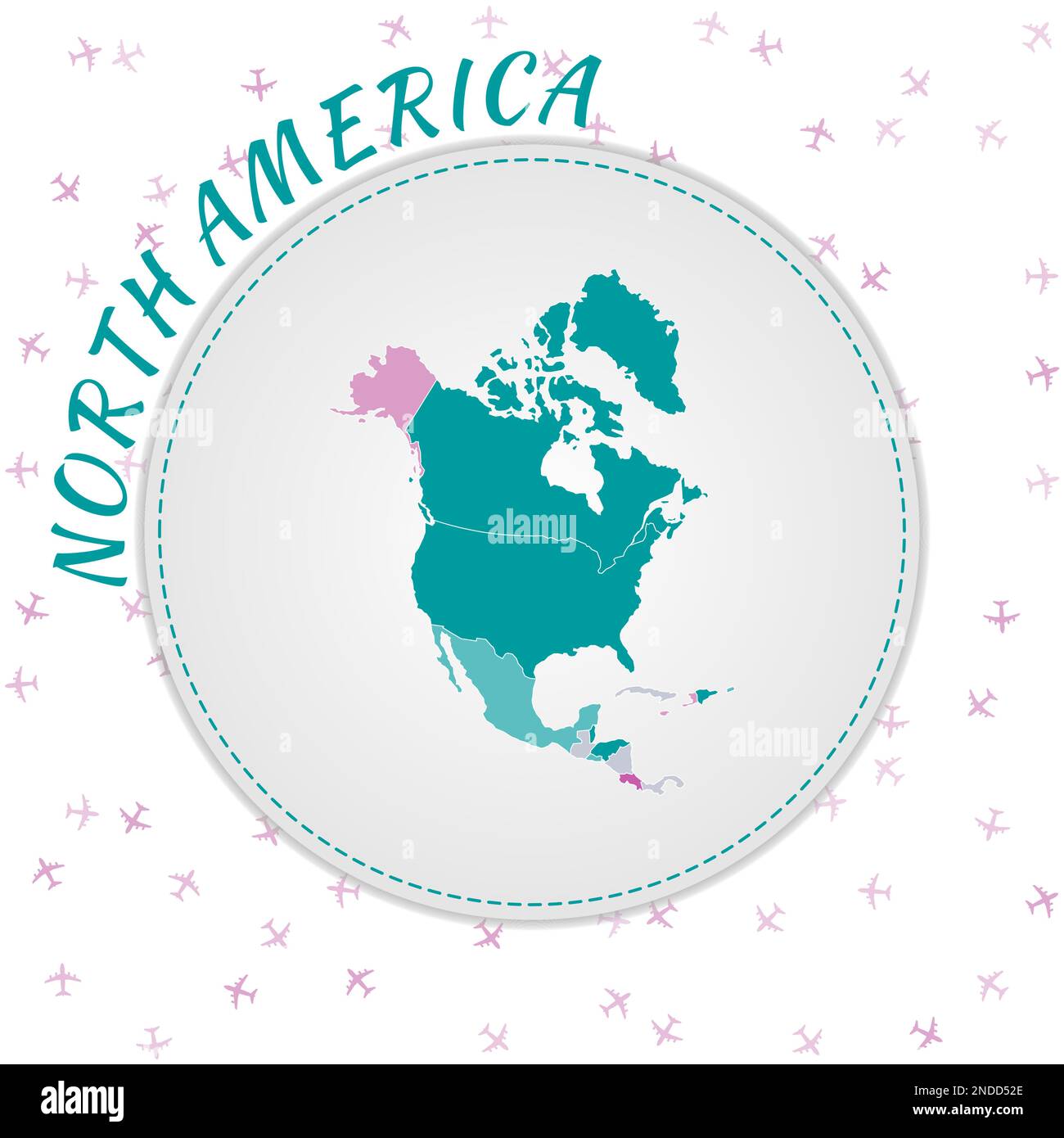 North America map design. Map of the continent with regions in emerald ...