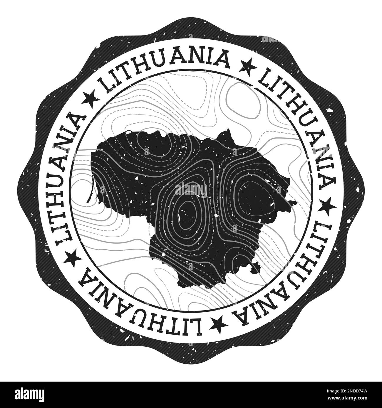 Lithuania outdoor stamp. Round sticker with map of country with ...