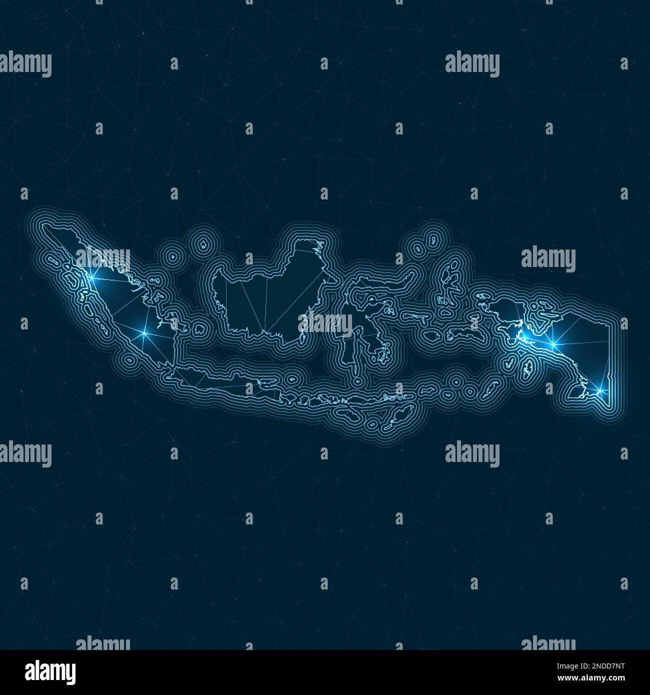 Indonesia network map. Abstract geometric map of the country. Digital ...