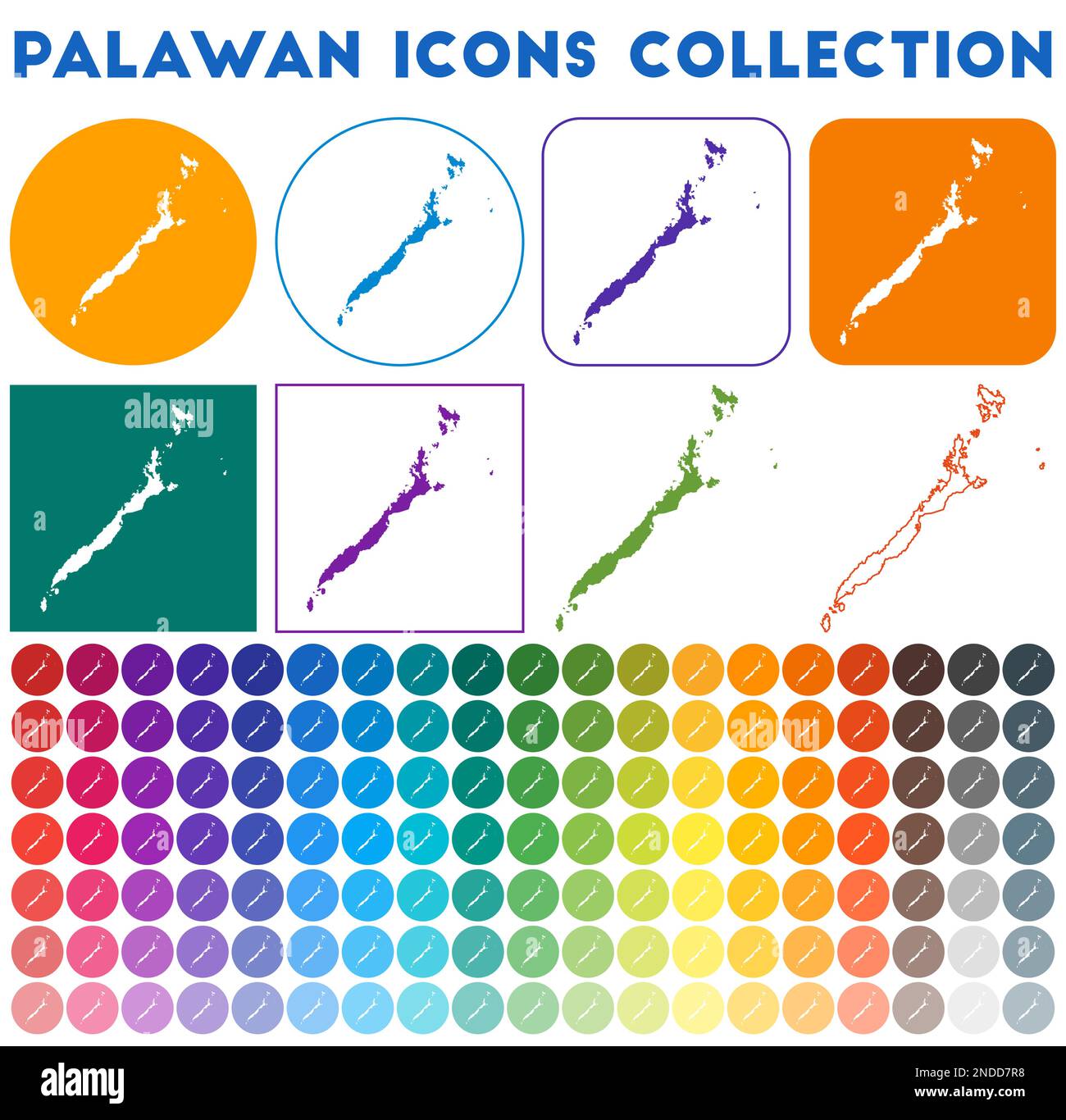Palawan icons collection. Bright colorful trendy map icons. Modern ...
