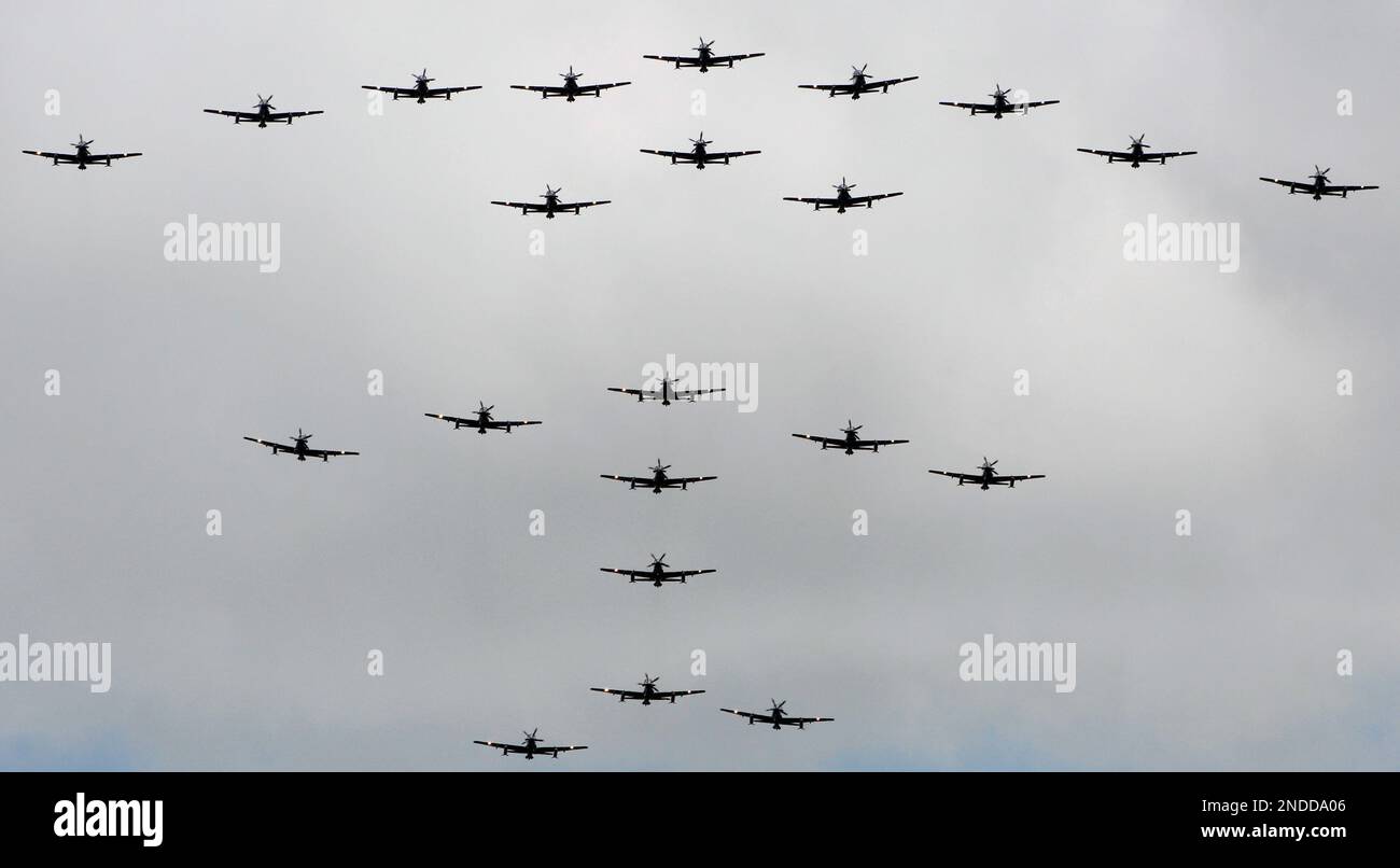 Military aircraft fly over Bogota during a parade to celebrate 200 ...