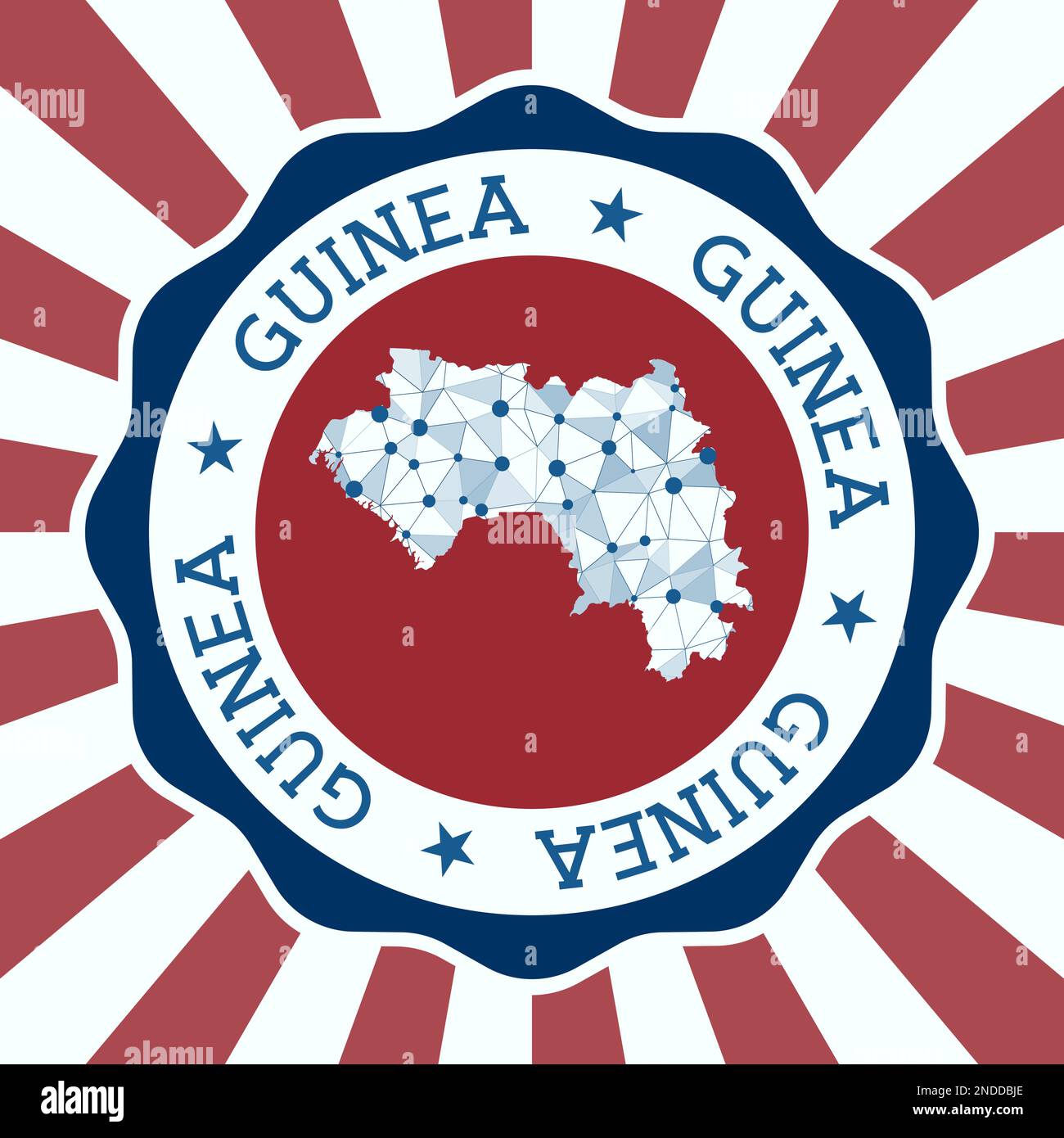 Guinea Badge. Round logo of country with triangular mesh map and radial ...