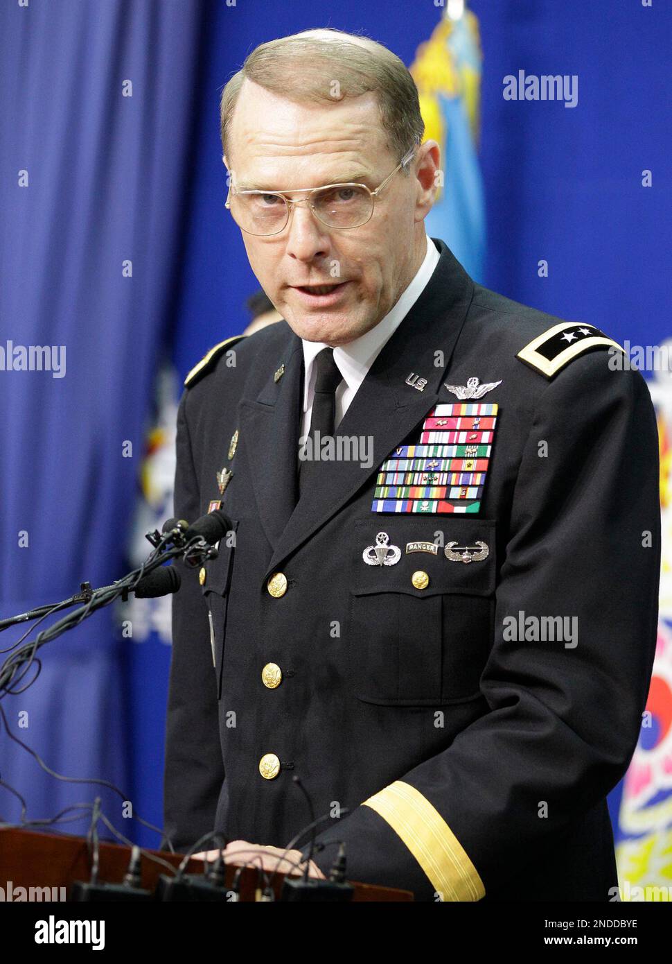 Maj. Gen. John A. McDonald with the U.S. Forces Korea answers a ...
