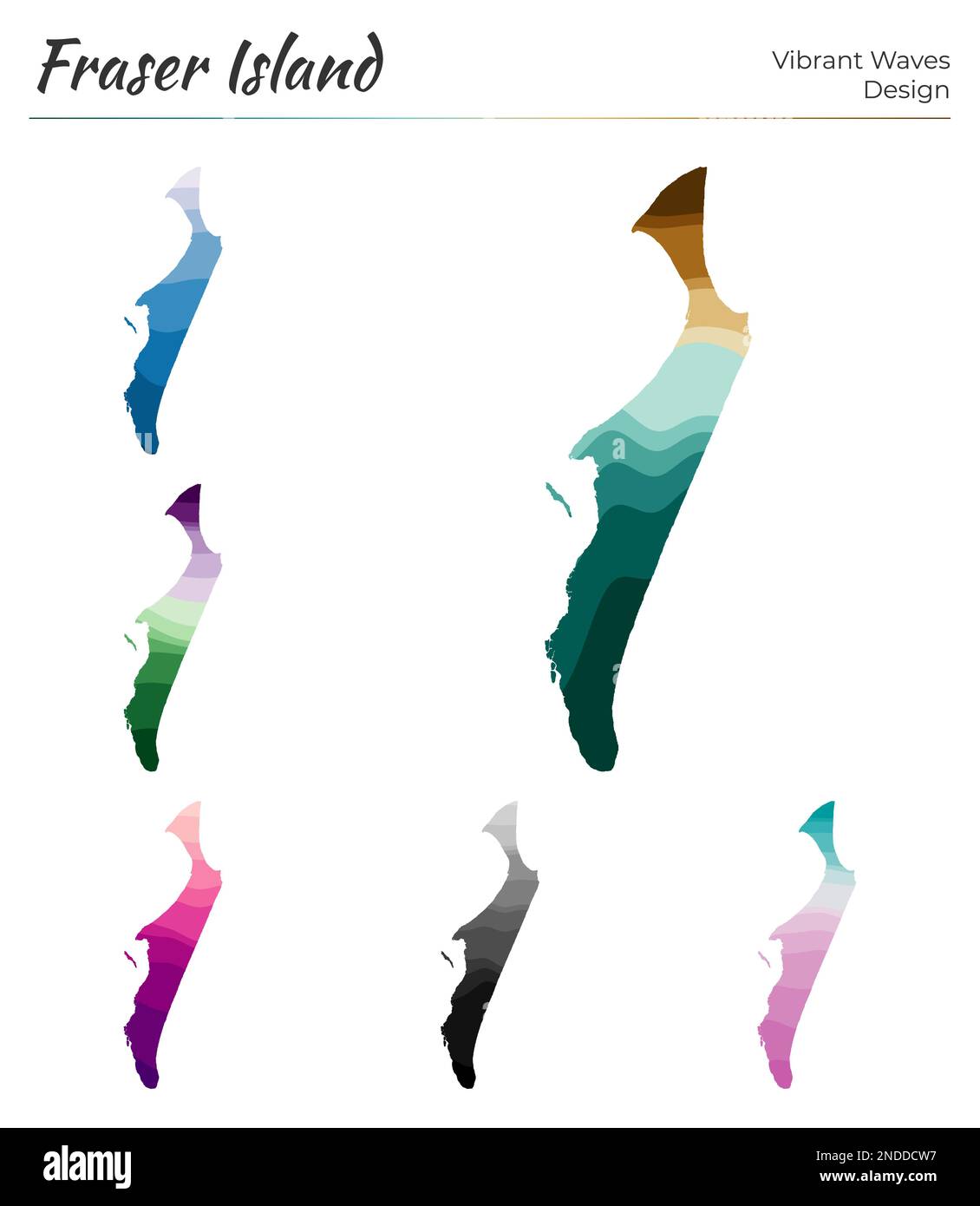Set of vector maps of Fraser Island. Vibrant waves design. Bright map ...