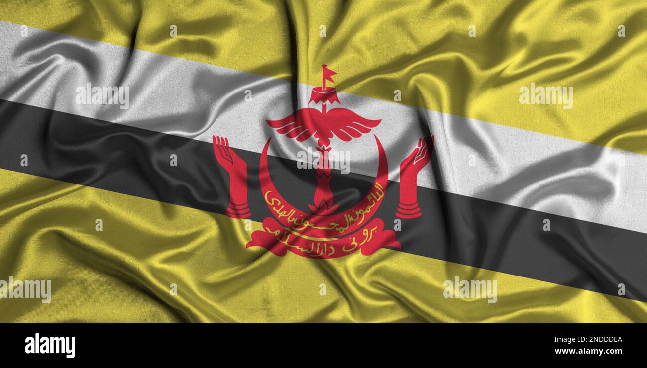 A digital render of the textured fabric national flag of Brunei Stock ...