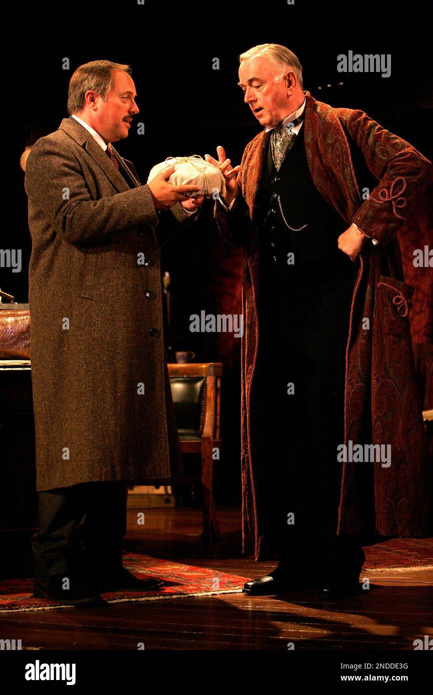 Cast members and British actors Peter Egan, right, as Holmes and Robert ...