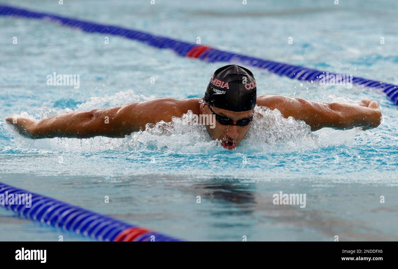 Colombia's Omar Pinzon swims the men 200m butterfly final of the ...