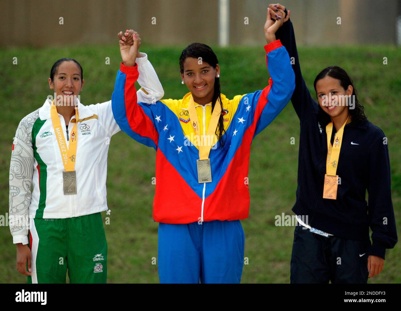 Gold Medal winner, Andreina Pinto of Venezuela, center, silver medal ...