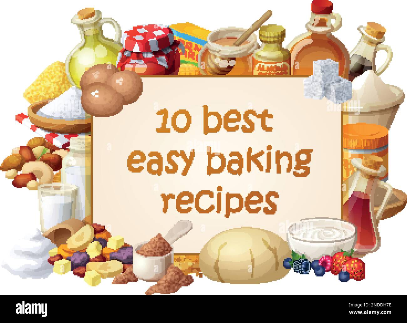 Cooking blog illustration with ingredients for baking. Cartoon vector ...