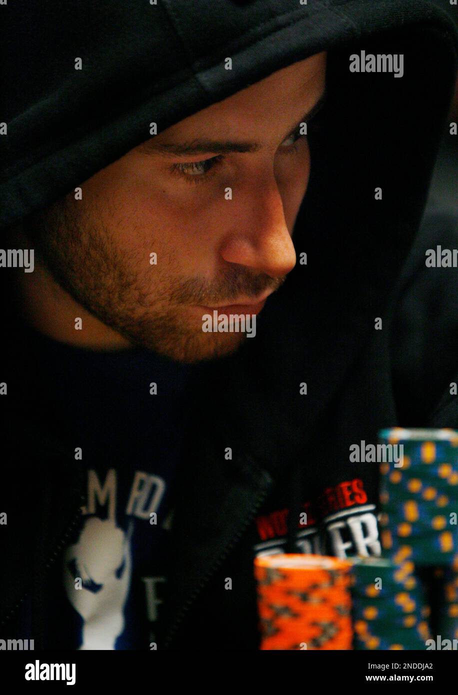 Jonathan Duhamel looks up during the World Series of Poker in Las Vegas ...