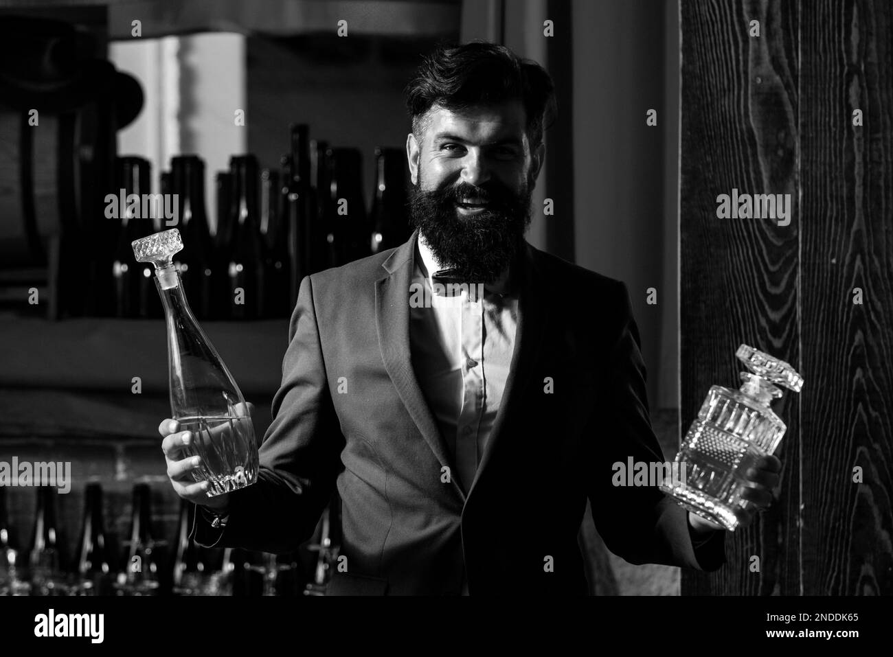 Bearded barmen, barkeeper or bartender in bar. Man with beard and ...