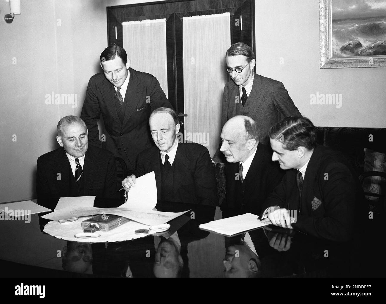 The entire Runciman mission at work discussing the Sudeten-German ...