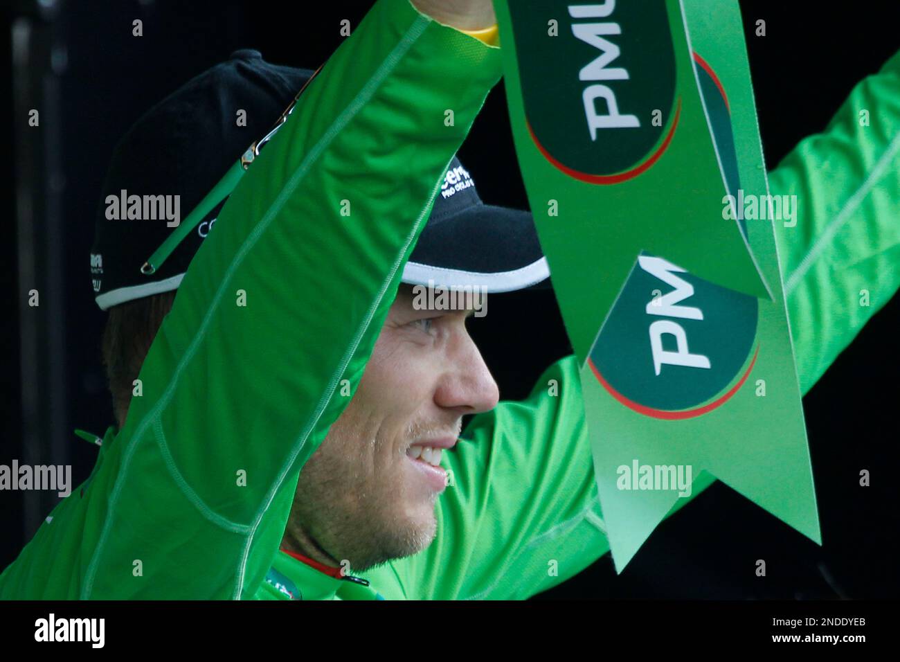 Thor Hushovd of Norway, wearing the best sprinter's green jersey ...