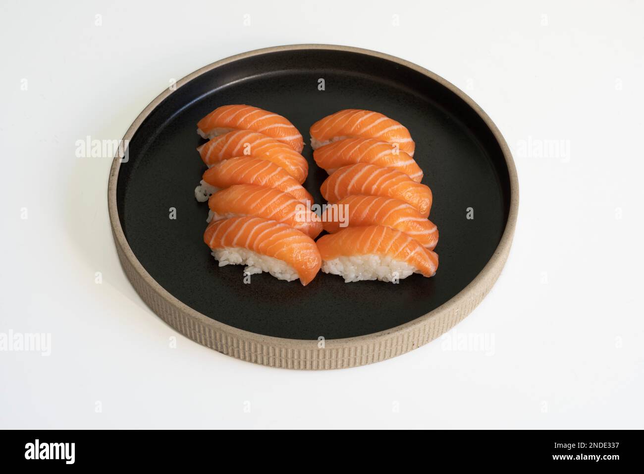 Japanese culinary Still Life. Nigiri Sushi with salmon and rice Stock ...
