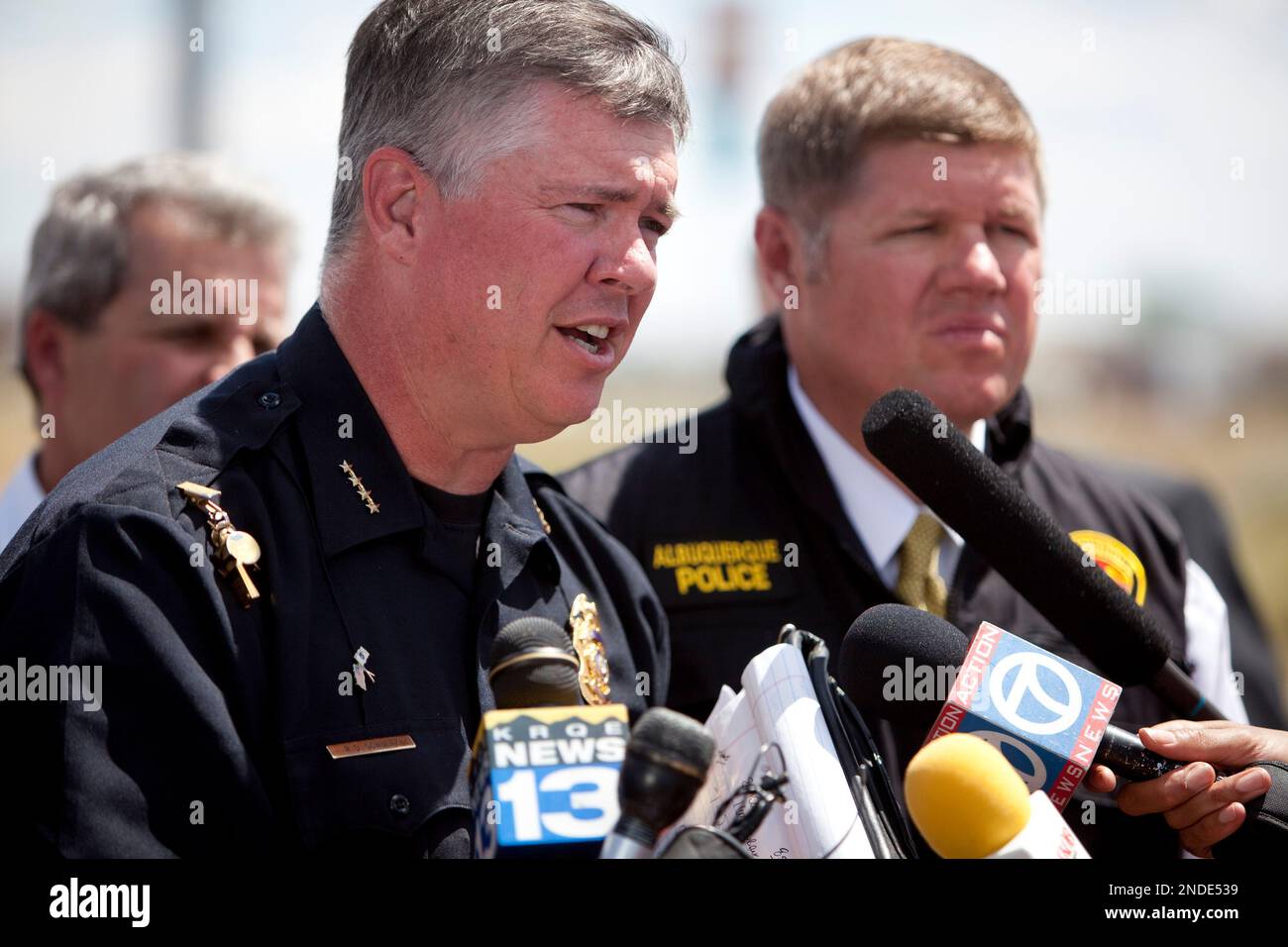 Albuquerque Police Chief Ray Schultz addresses the press following a ...
