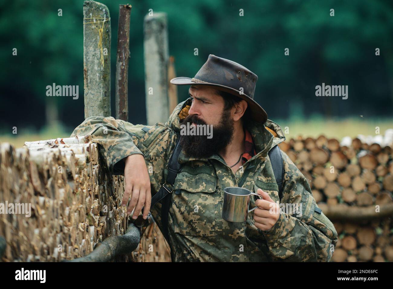 Brutal male poacher. Man adventures. Hunting season. Animal Hunt. Beard ...