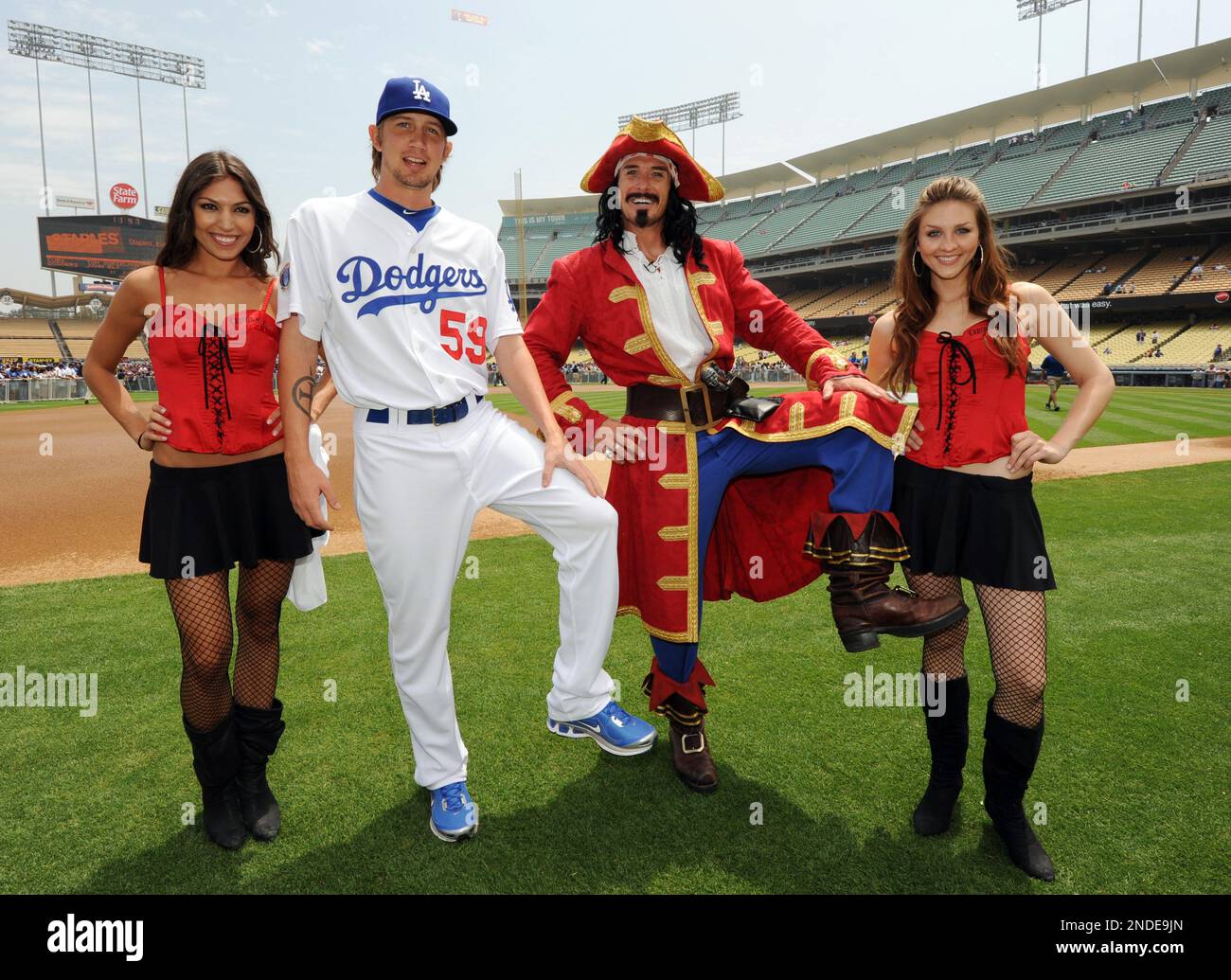 Captain Morgan and the Morganettes poses Los Angeles Dodgers pitcher ...