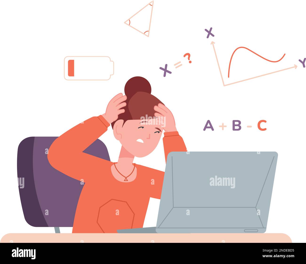 Difficult math homework. Stressed kid hard studying isolated on white ...