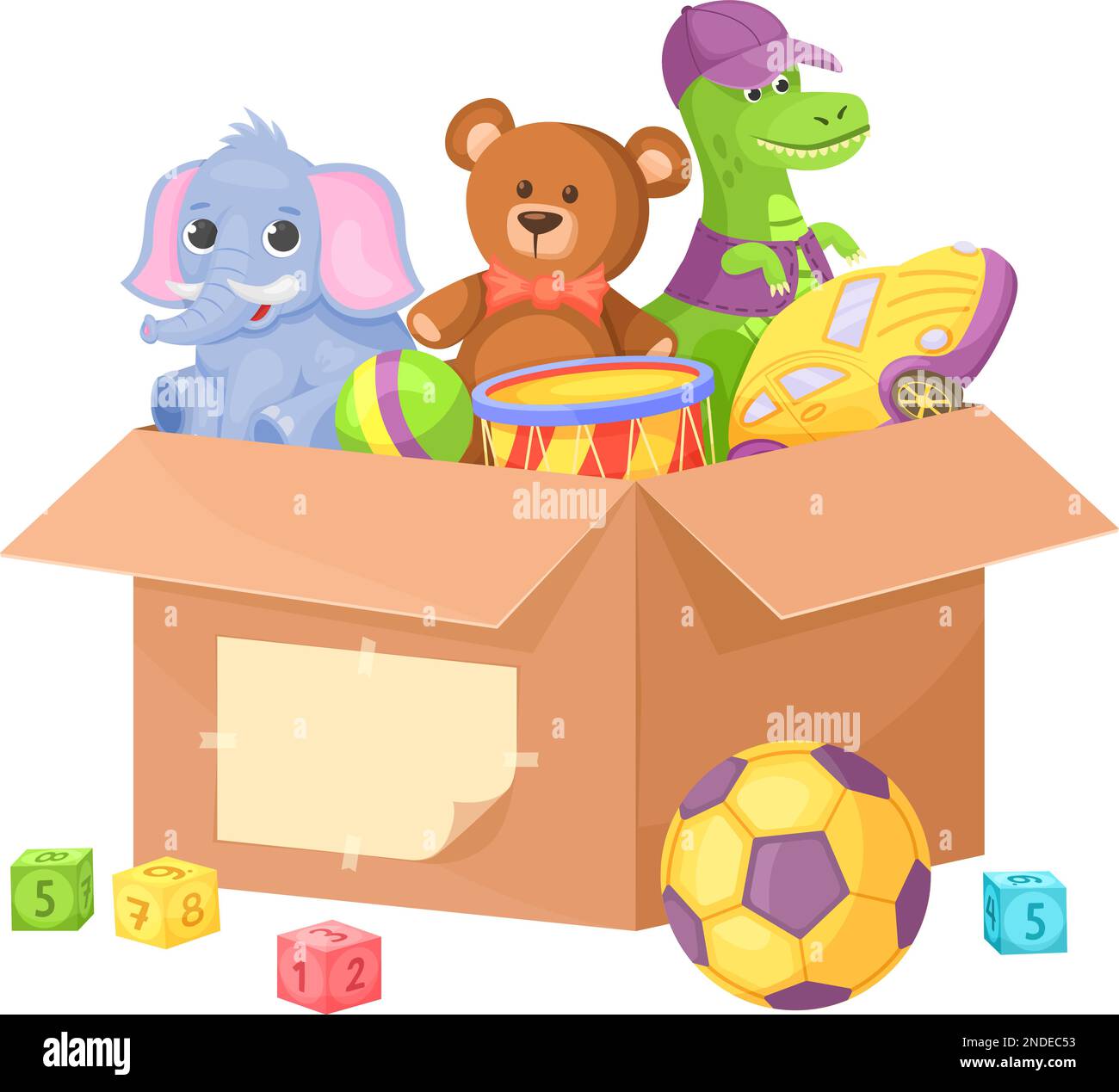 Toys box cartoon icon. Kid play equipment container isolated on white ...
