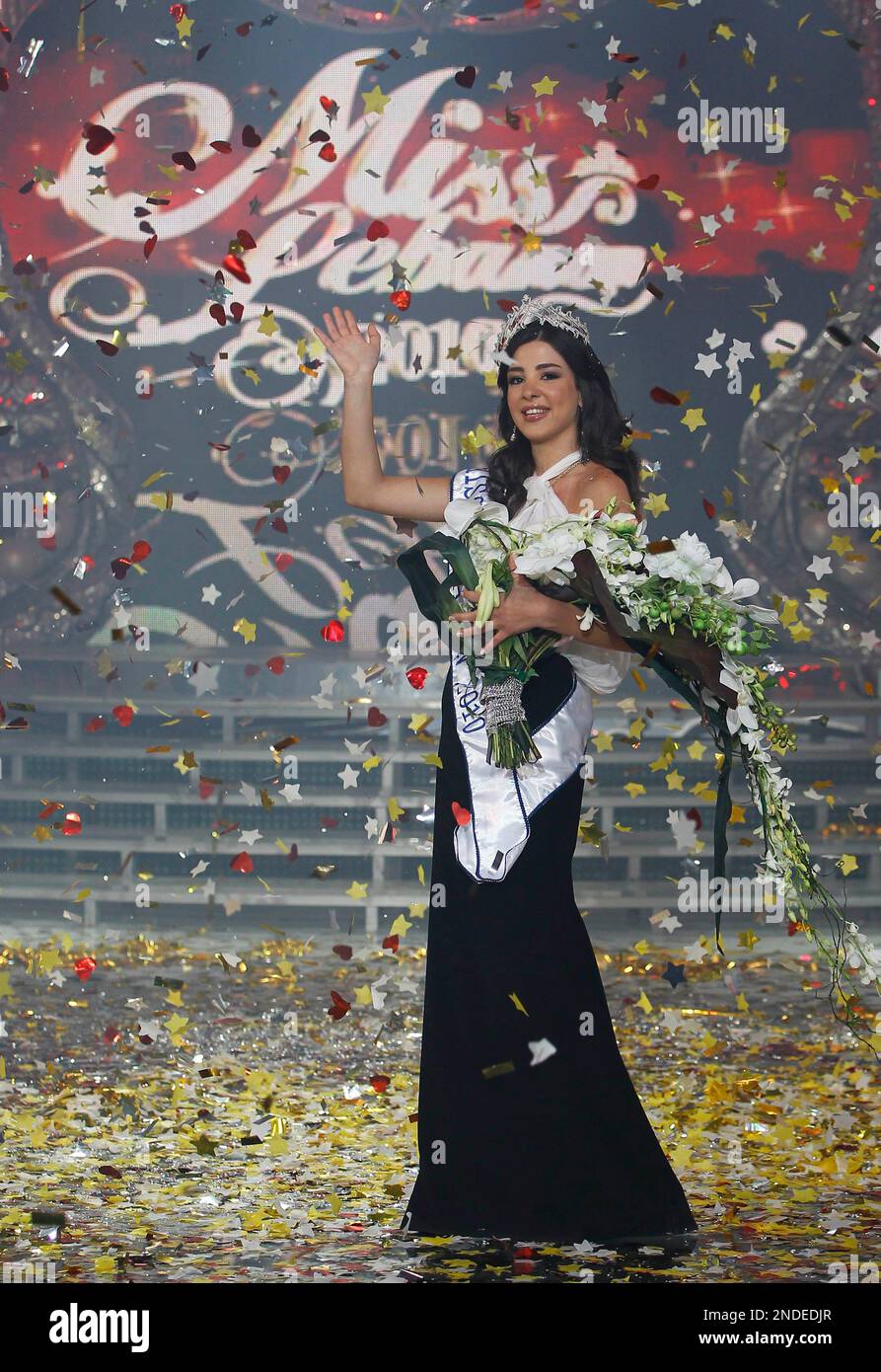 Rahaf Abdallah, 22, newly crowned Miss Lebanon 2010, waves to the ...