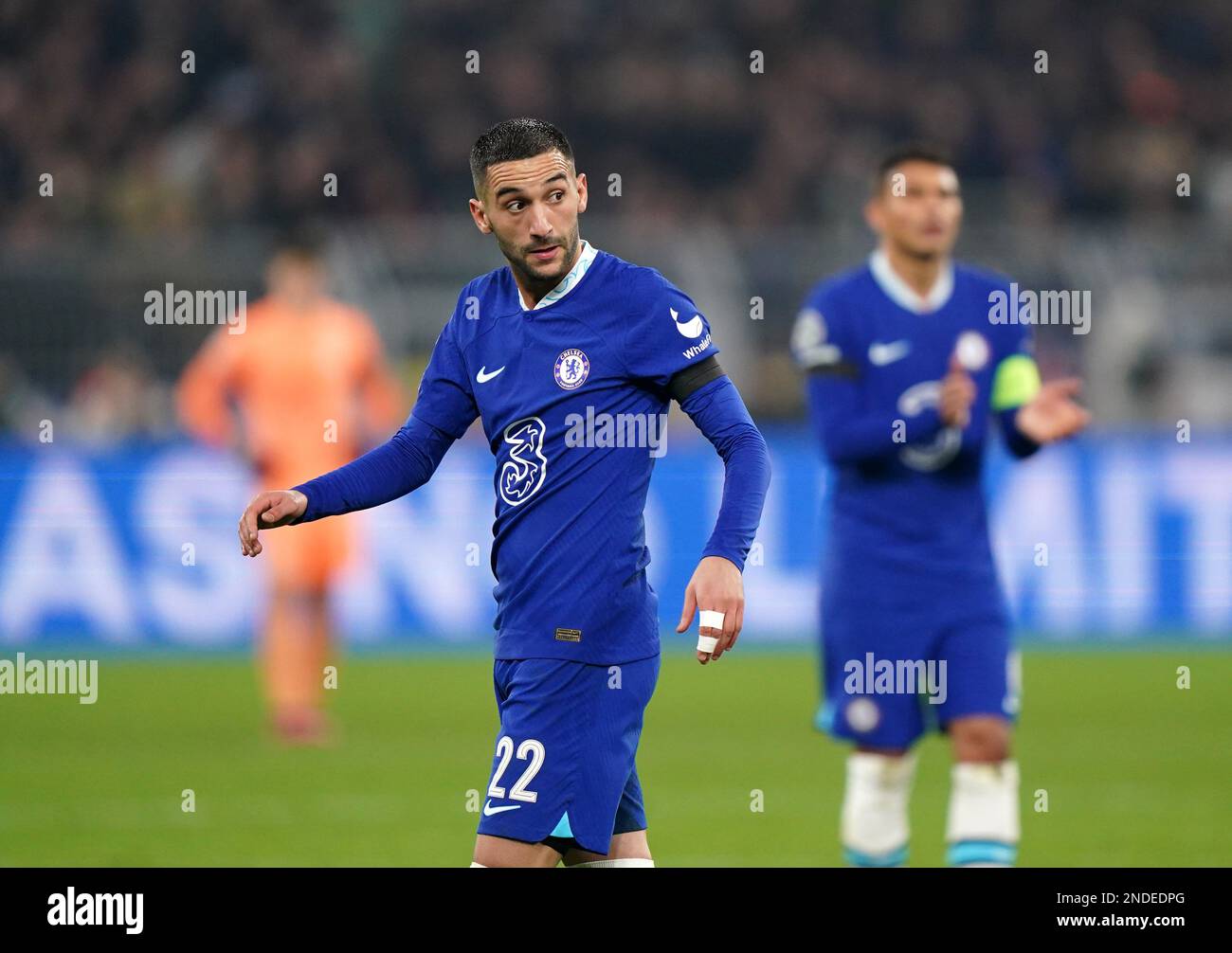 Chelsea's Hakim Ziyech reacts after missing a chance on goal during the ...