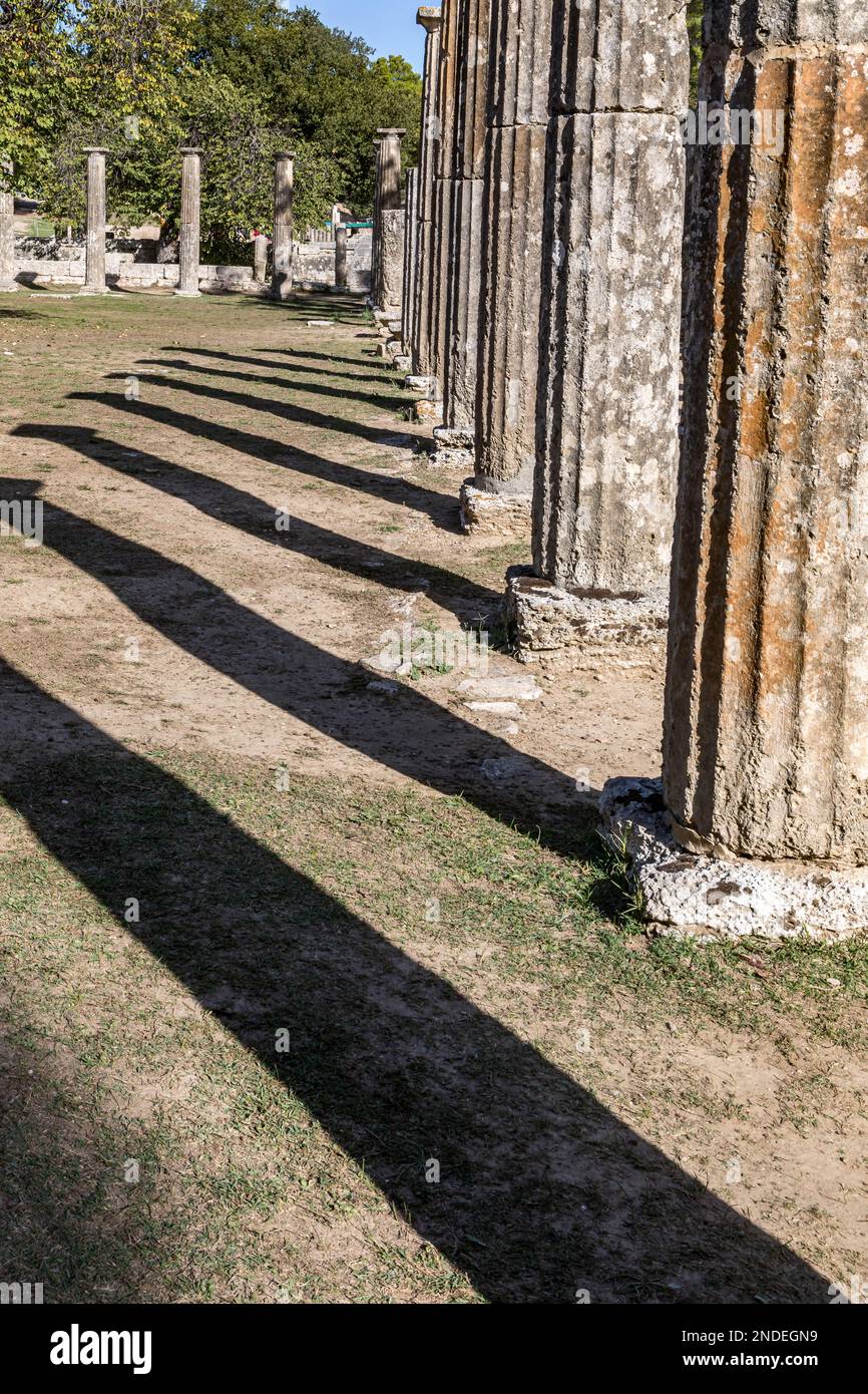 columns stand in a row, Palaestra at the ancient site of Olympia Greece ...