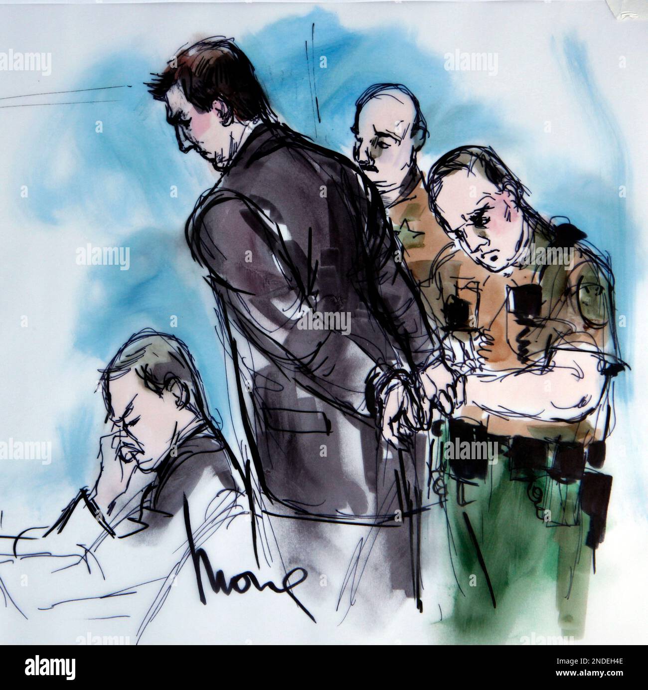 In this artist's sketch, former BART police officer Johannes Mehserle ...