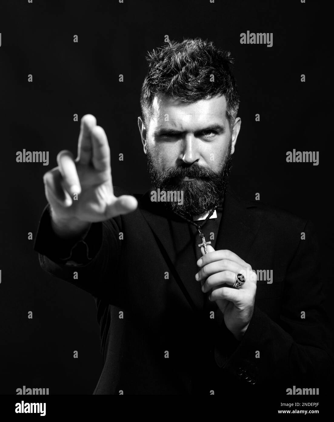 Portrait of monk with pray. Priest praying oblation. Senior religion ...