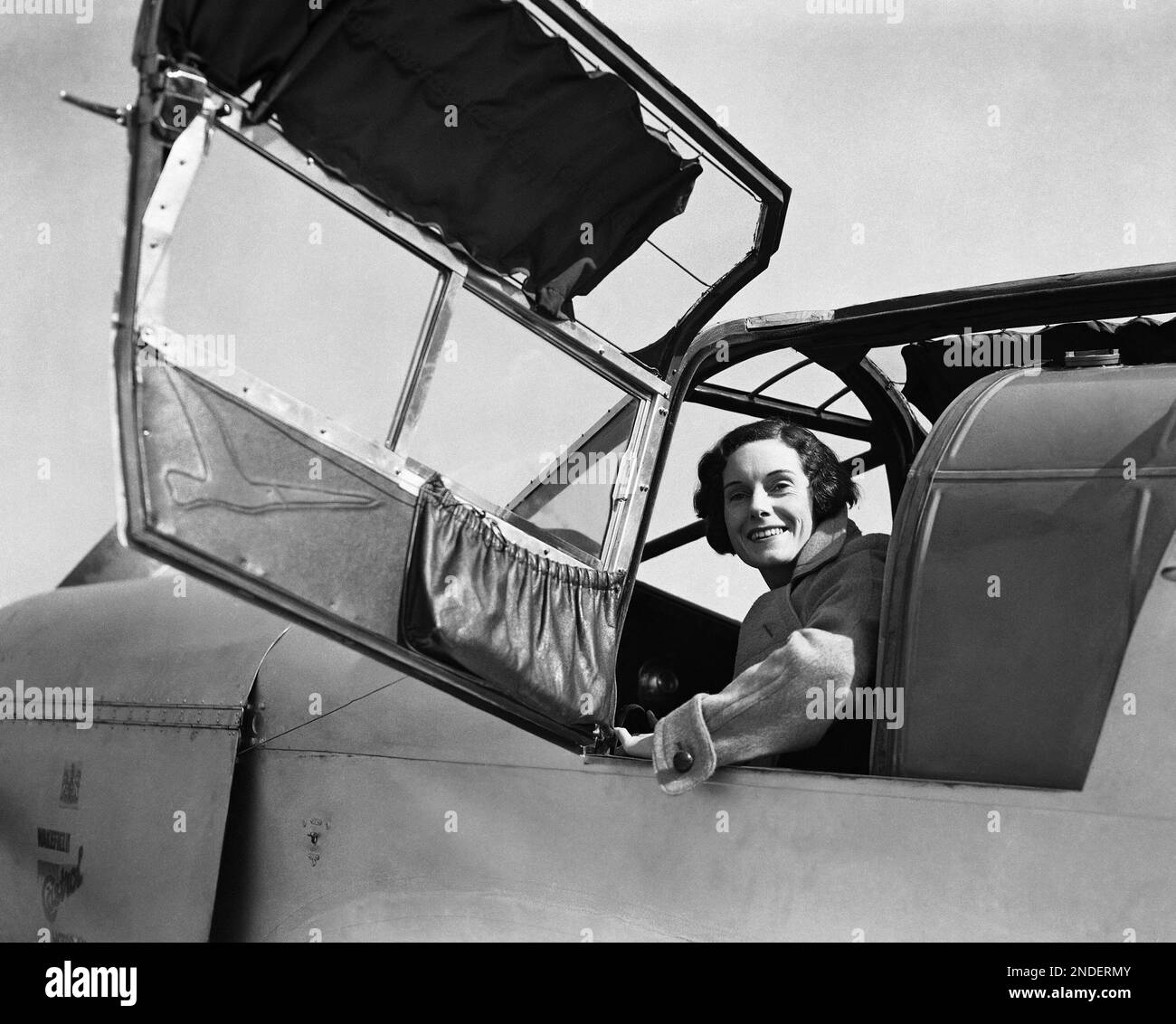 Pilot Jean Batten seated in the cockpit of her plane on Sept. 29, 1936 ...