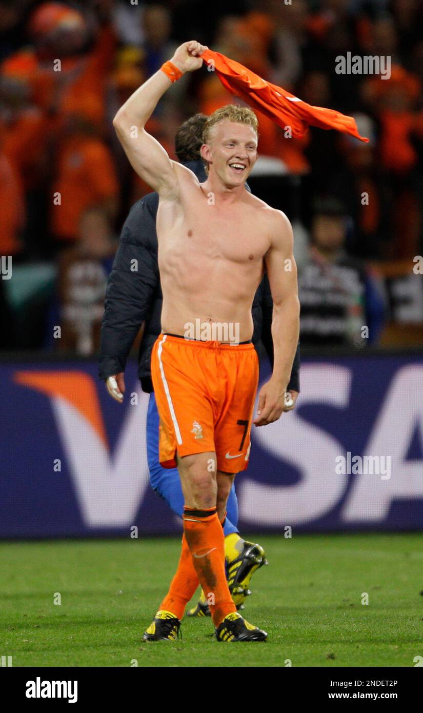 Netherlands' Dirk Kuyt celebrates following the World Cup semifinal ...