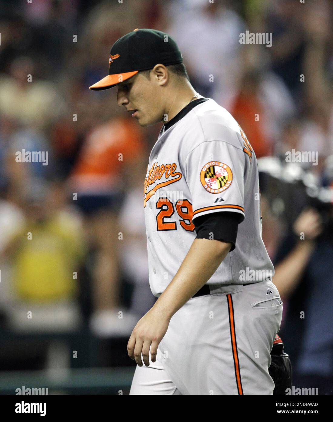 Baltimore Orioles pitcher David Hernandez walks off the field after ...