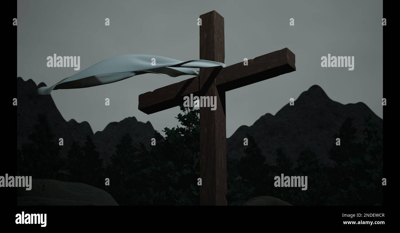 Holy dark cross with raindrops on rainy day at jerusalem hill to mourn ...