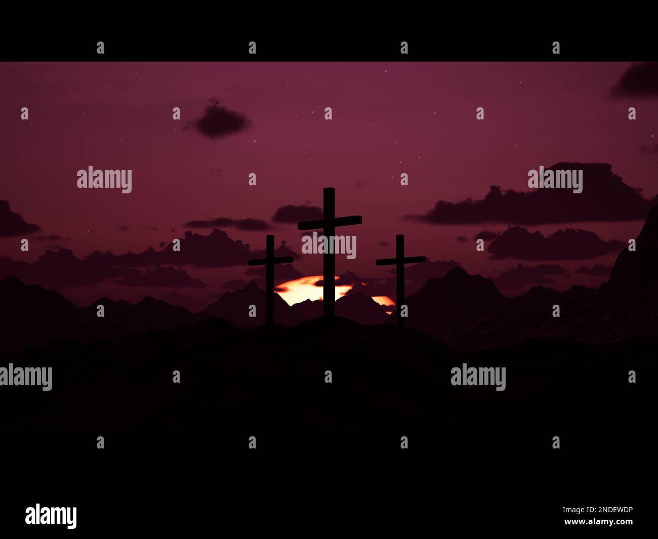 Holy sacred crosses on jerusalem hill at dark sunset, easter holiday ...