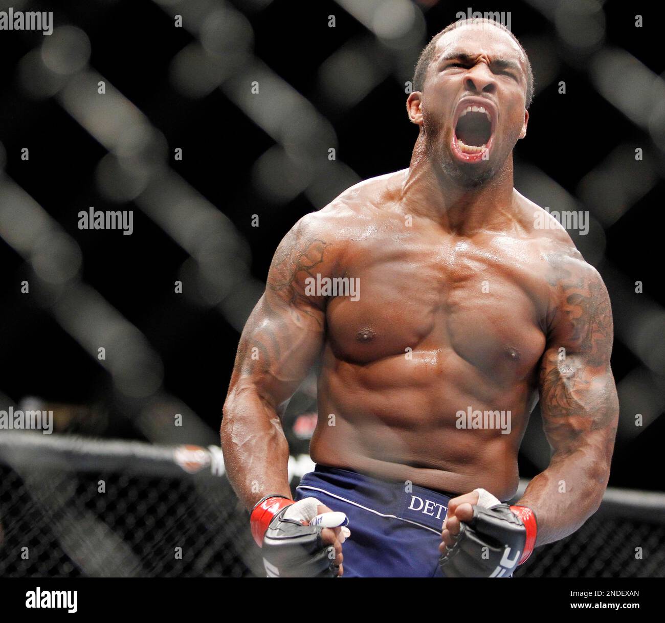Gerald Harris celebrates his UFC middleweight mixed martial art match ...